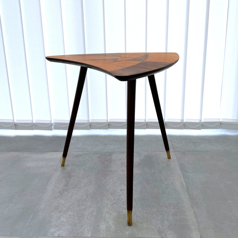 Mid-Century Scandinavian Side Table with Geometric Wooden Inlays ...