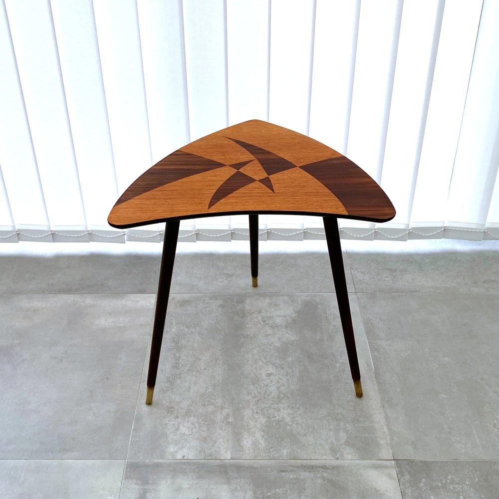 Mid-Century Scandinavian Side Table with Geometric Wooden Inlays ...