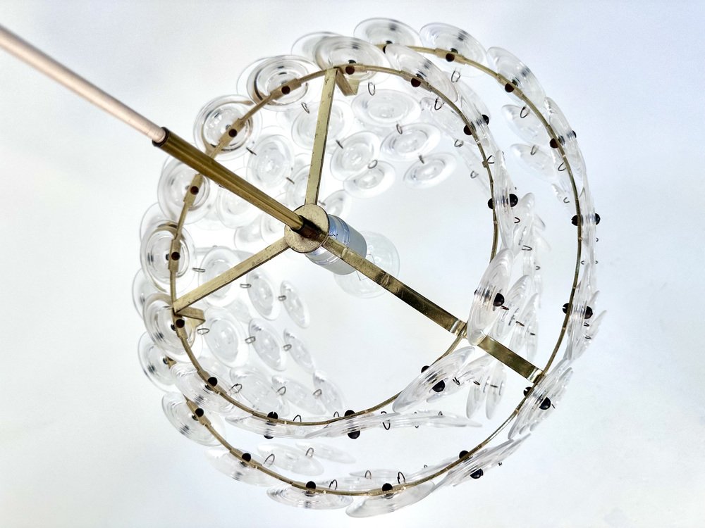 Hanging Lamp with Suspended Acrylic Glass Discs and Brass Ring Frames ...
