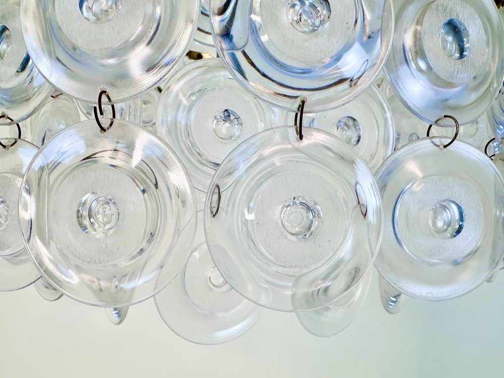 Hanging Lamp with Suspended Acrylic Glass Discs and Brass Ring Frames ...