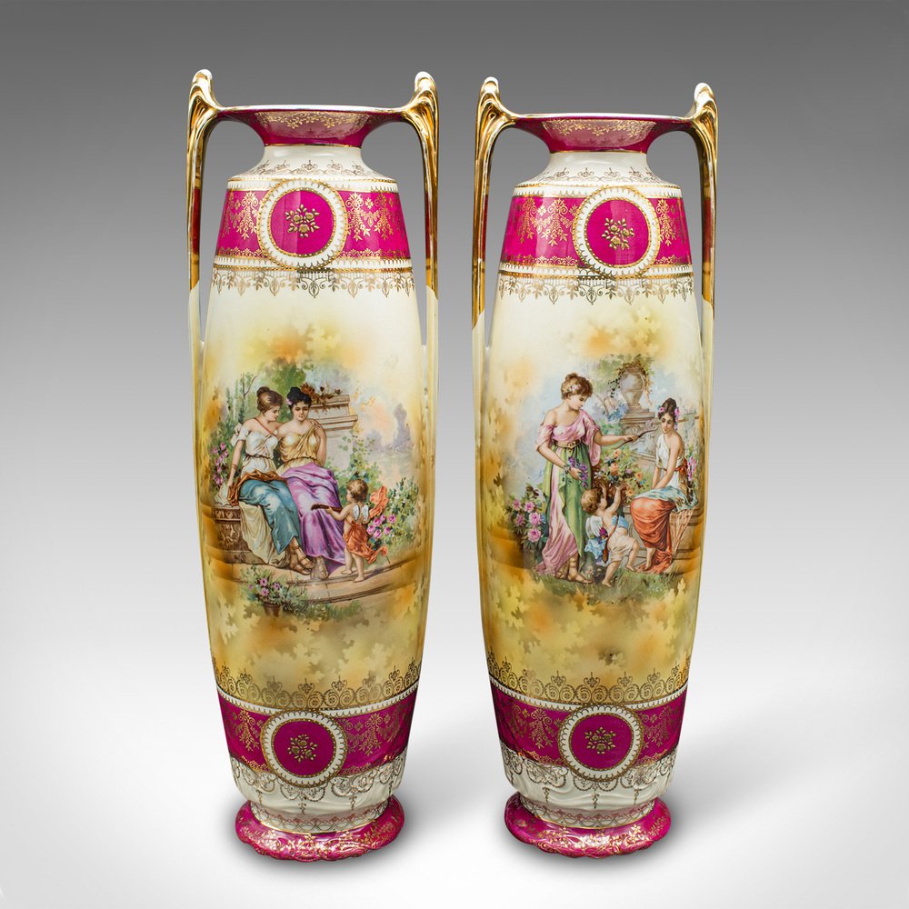 Tall Antique Austrian Stem Vases in Ceramic, Set of 2 for sale at Pamono