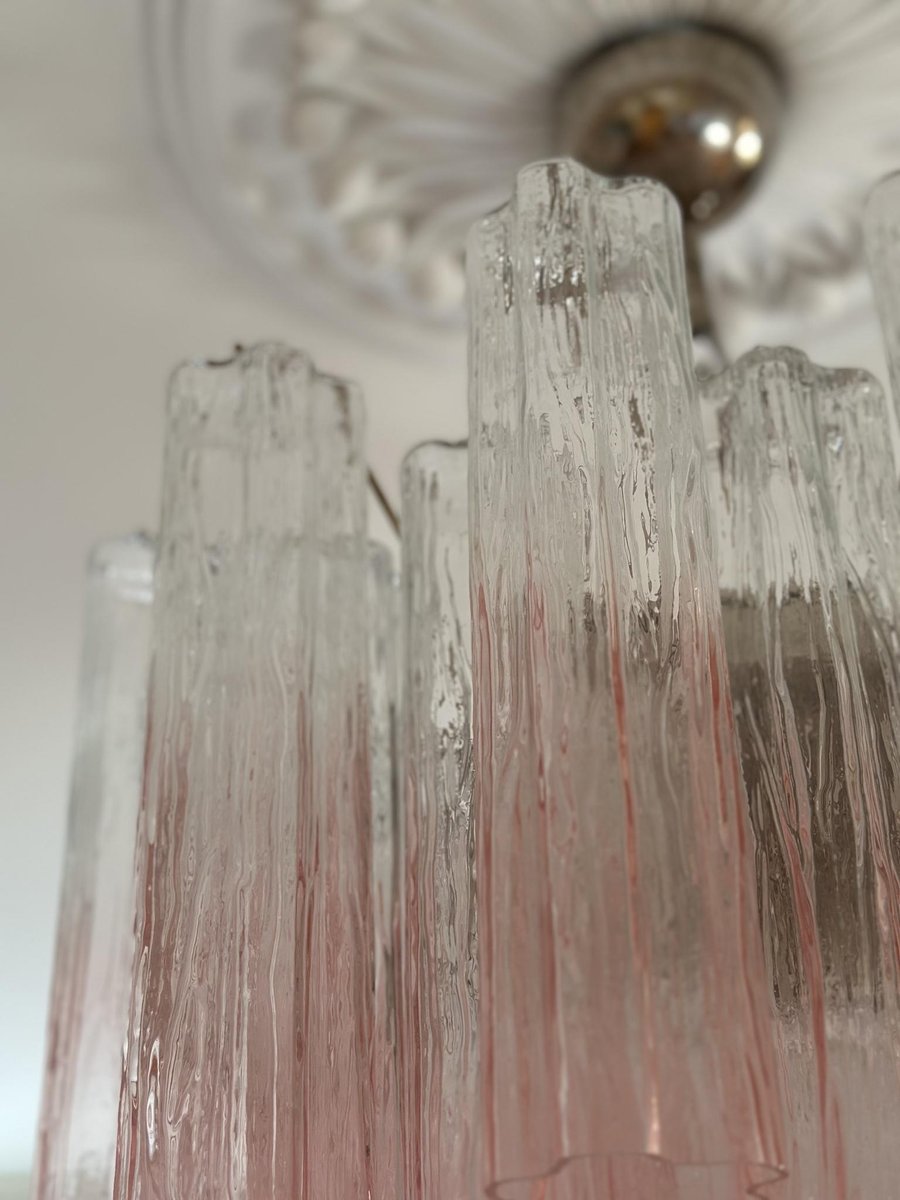 Tubular Pink Ombre Murano Glass Chandelier for sale at Pamono