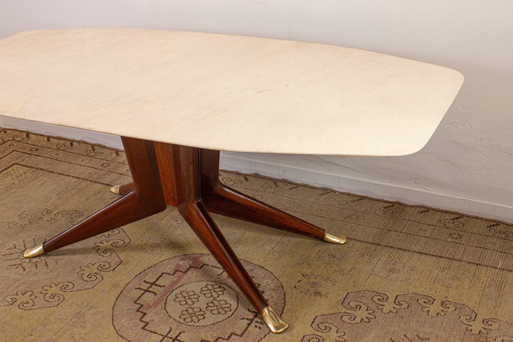 Mid -Century Dining Table with White Marble Top atttibuted to Ico ...