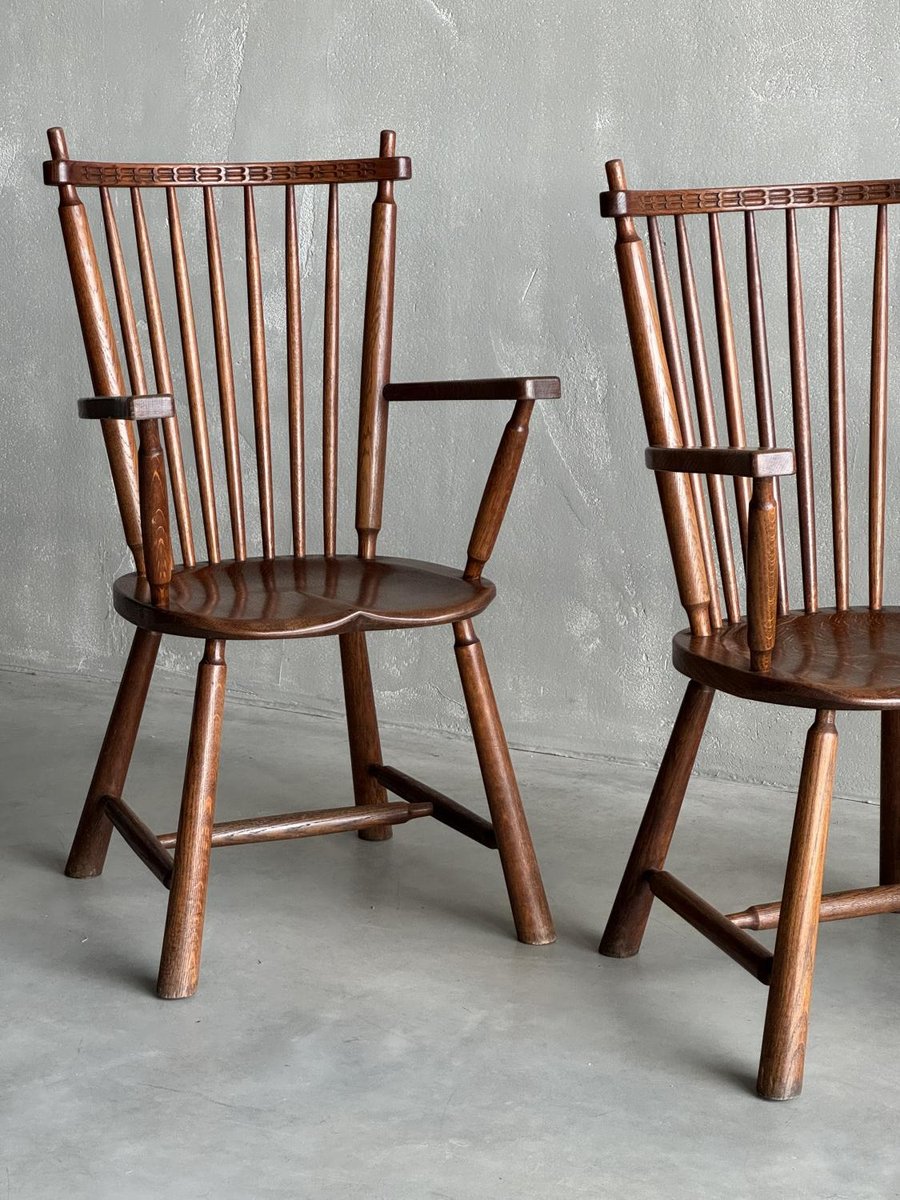 Mid-Century Oak Stick Back Chairs, Set of 4 for sale at Pamono