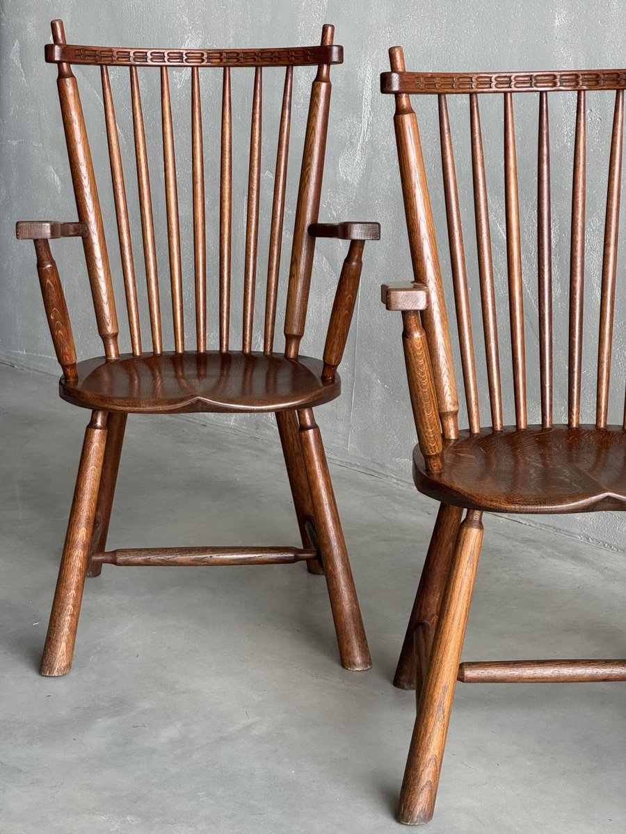 Mid-Century Oak Stick Back Chairs, Set of 4 for sale at Pamono
