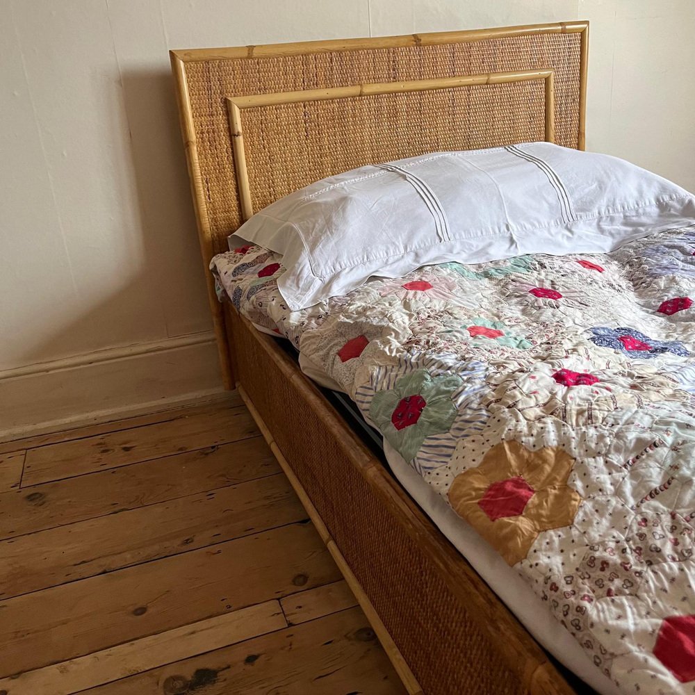 Cane Bed Frame with Header from Dal Vera, 1960s for sale at Pamono
