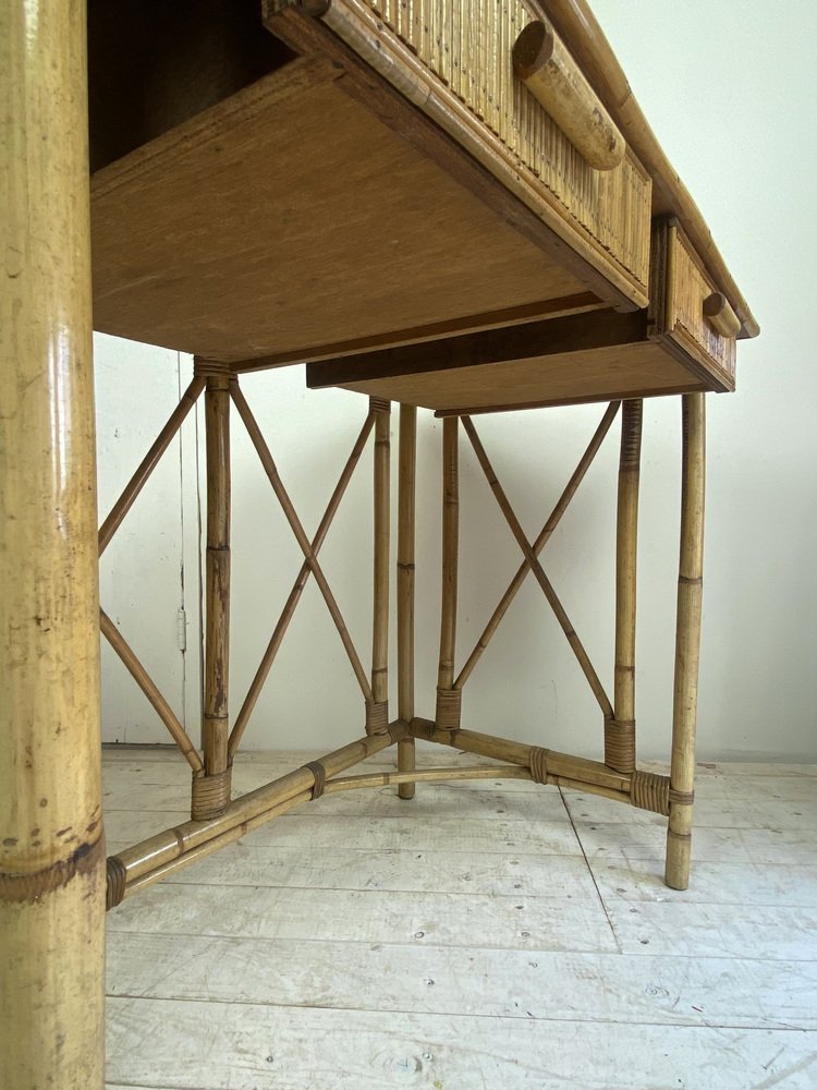 French Bamboo and Pencil Reed Writing Desk, 1950s for sale at Pamono