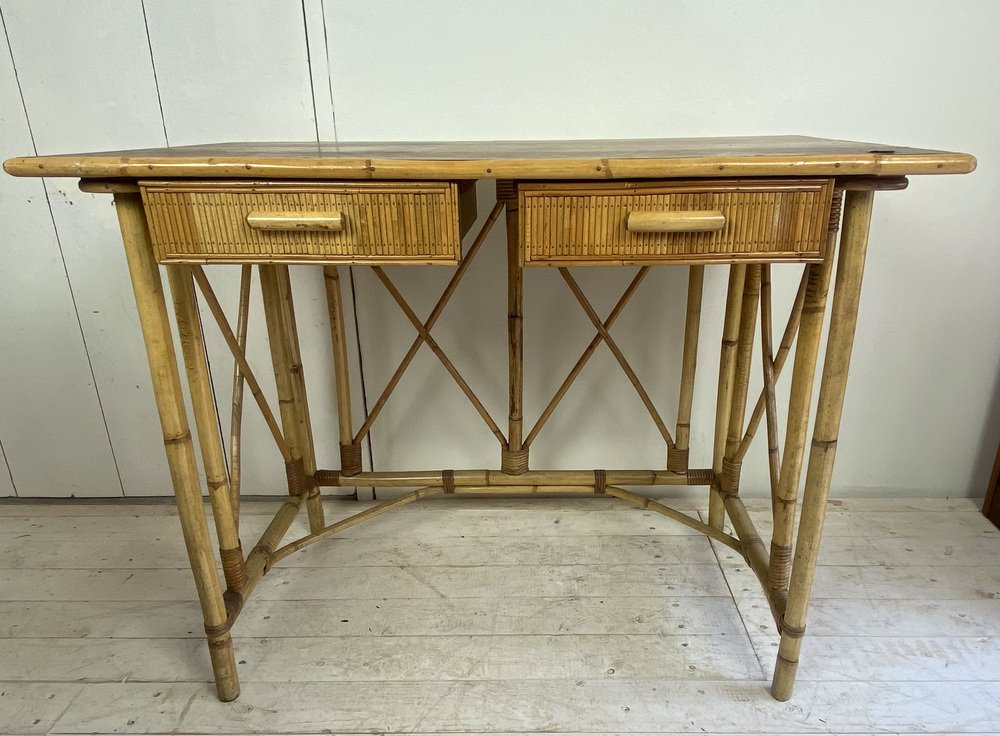 French Bamboo and Pencil Reed Writing Desk, 1950s for sale at Pamono