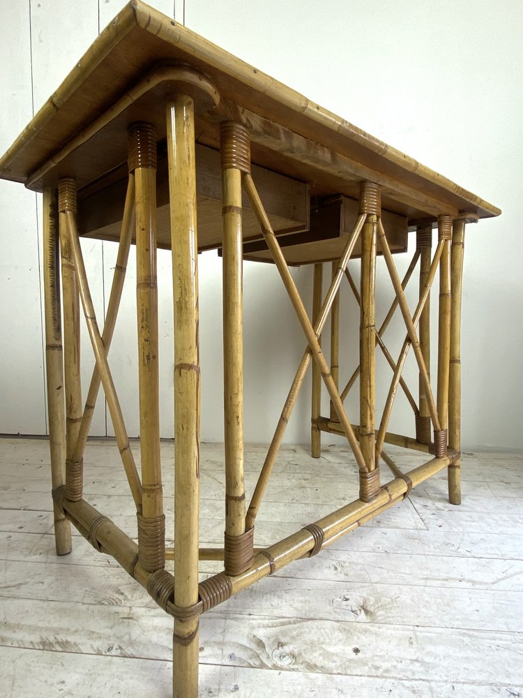 French Bamboo and Pencil Reed Writing Desk, 1950s for sale at Pamono