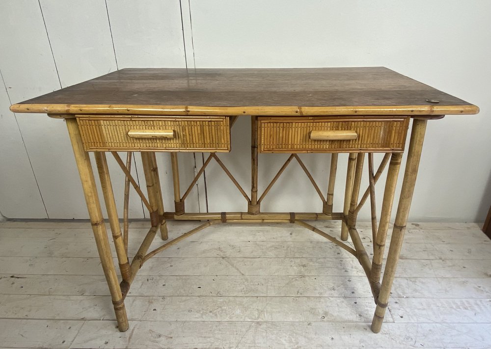 French Bamboo and Pencil Reed Writing Desk, 1950s for sale at Pamono