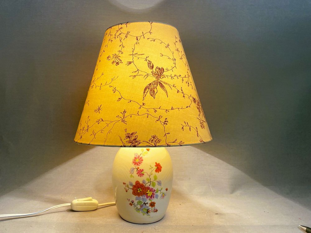 Portuguese Farmhouse Ceramic Floral Table Lamp, 1970s for sale at Pamono