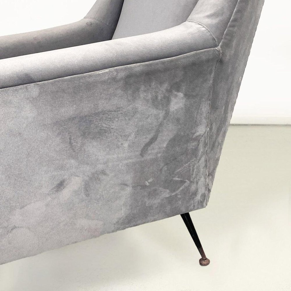 Italian Modern Armchair in Light Gray Velvet with Black Metal Legs ...