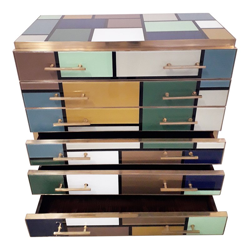 Multicolor Glass Chest of Drawers, 1980s for sale at Pamono