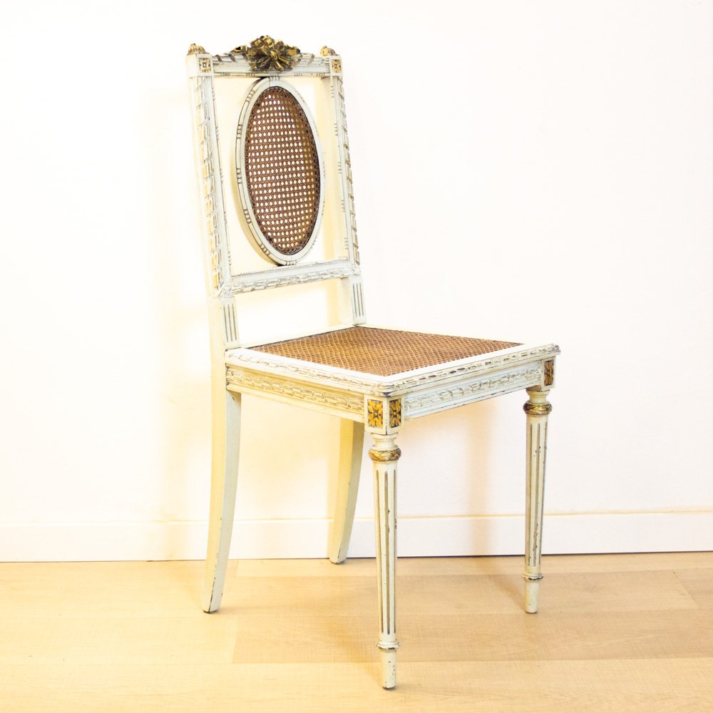 Louis XV Style Off White and Gold Detailed Chair, 1930s for sale at Pamono