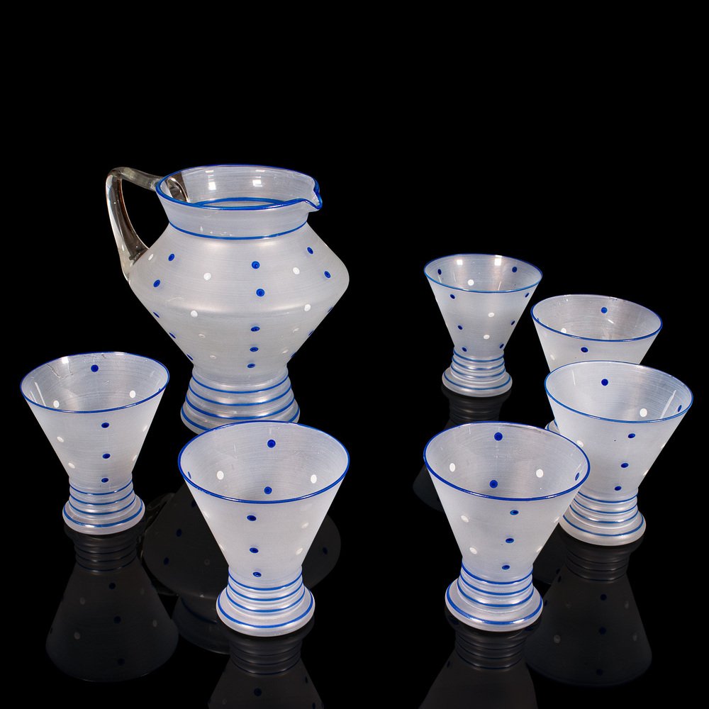 Vintage French Lemonade Serving Set in Frosted Glass, 1930, Set of 7 ...