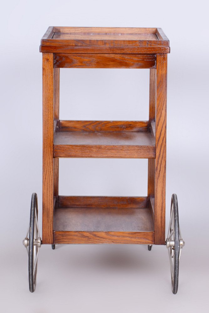 Art Deco Trolley in Oak and Glass from Thonet, 1920s for sale at Pamono