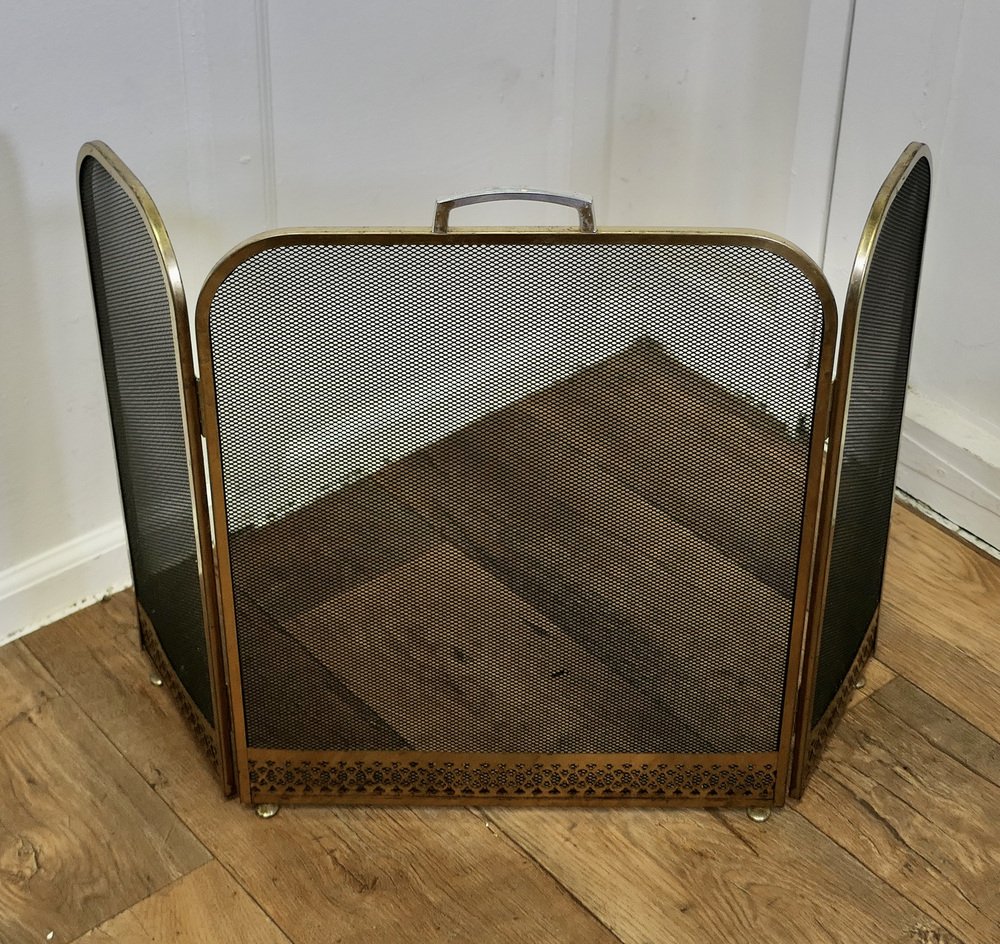 Large Folding Brass Fire Guard for sale at Pamono