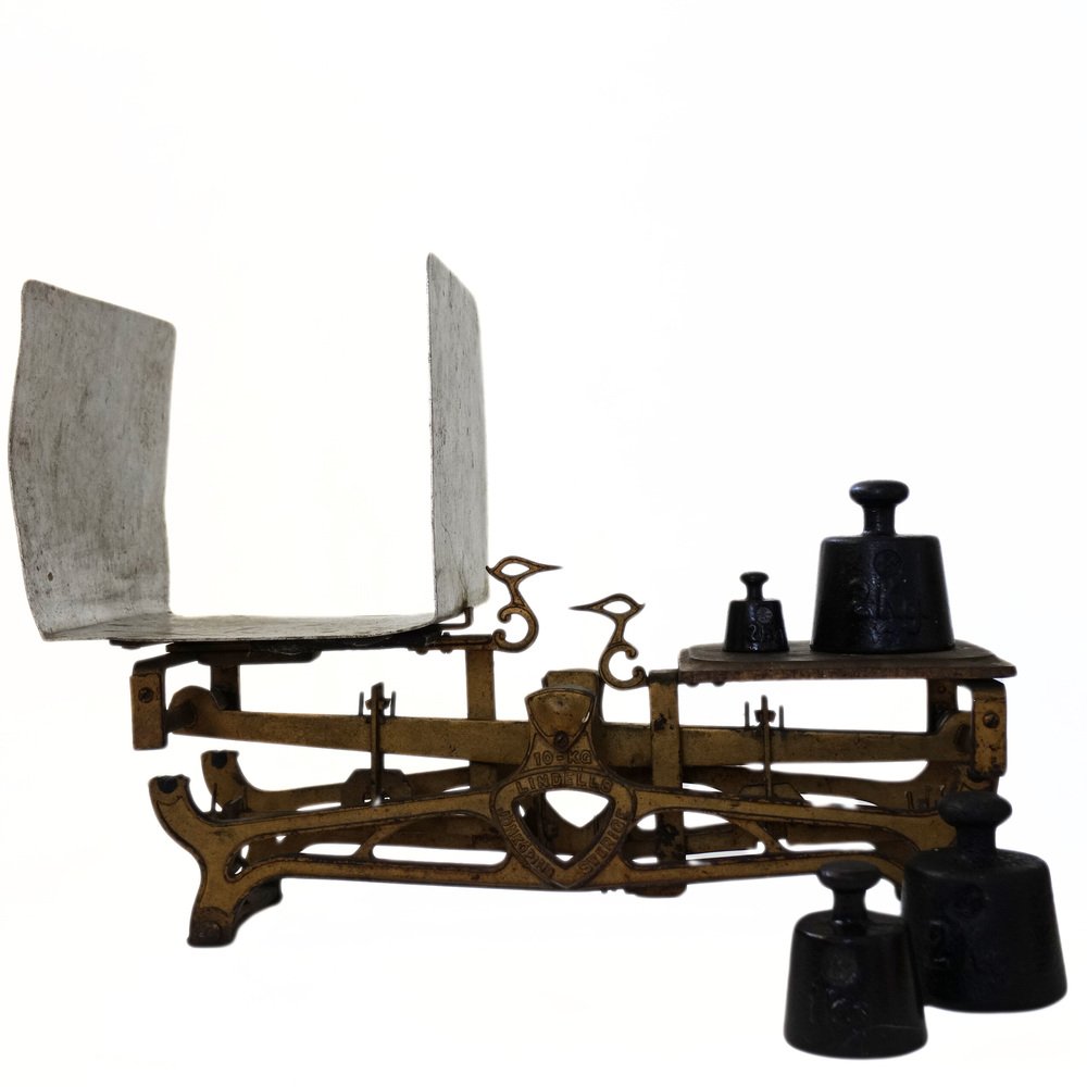 Antique Painted Cast Iron Scale from Lindells Jönköping, 1900s, Set of ...