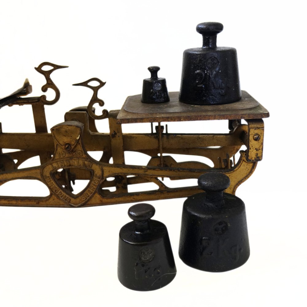 Antique Painted Cast Iron Scale from Lindells Jönköping, 1900s, Set of ...