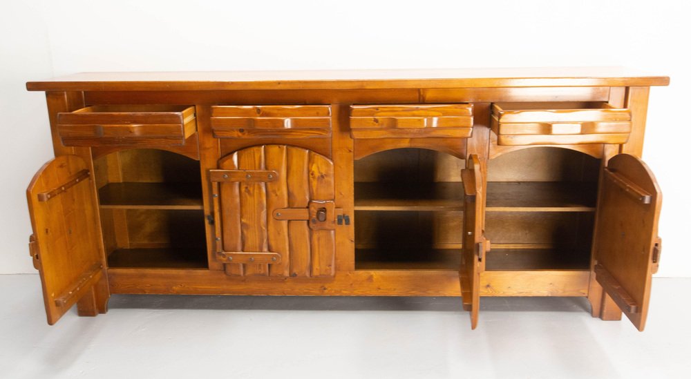 Large French Chalet Style Buffet in Pine, 1970s for sale at Pamono
