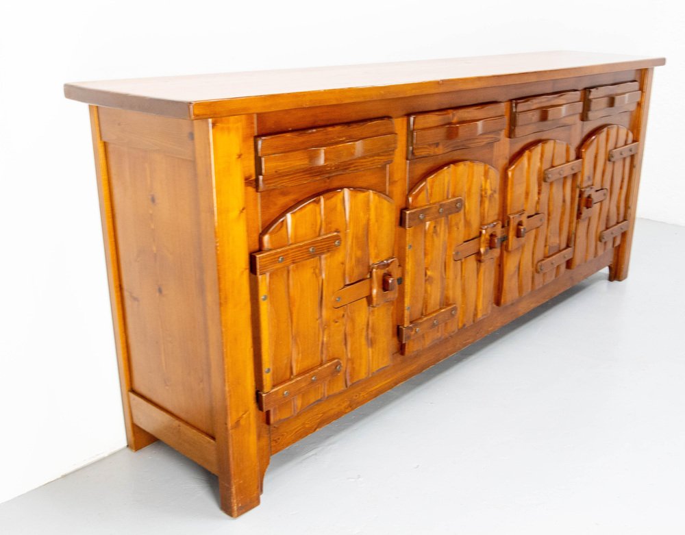 Large French Chalet Style Buffet in Pine, 1970s for sale at Pamono