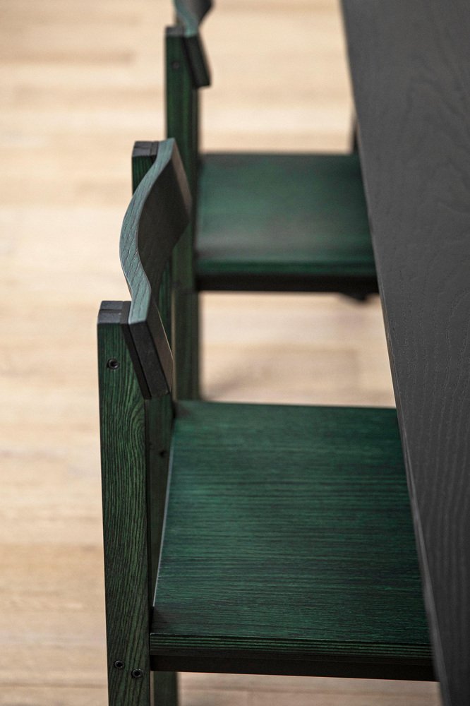 Tal Chairs in Green Oak by Léonard Kadid for Kann Design, Set of 8 for ...