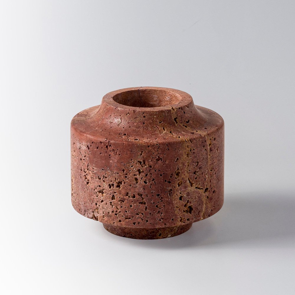 Red Travertine High Vase, Bowl and Pot by Etamorph, Set of 3 for sale ...