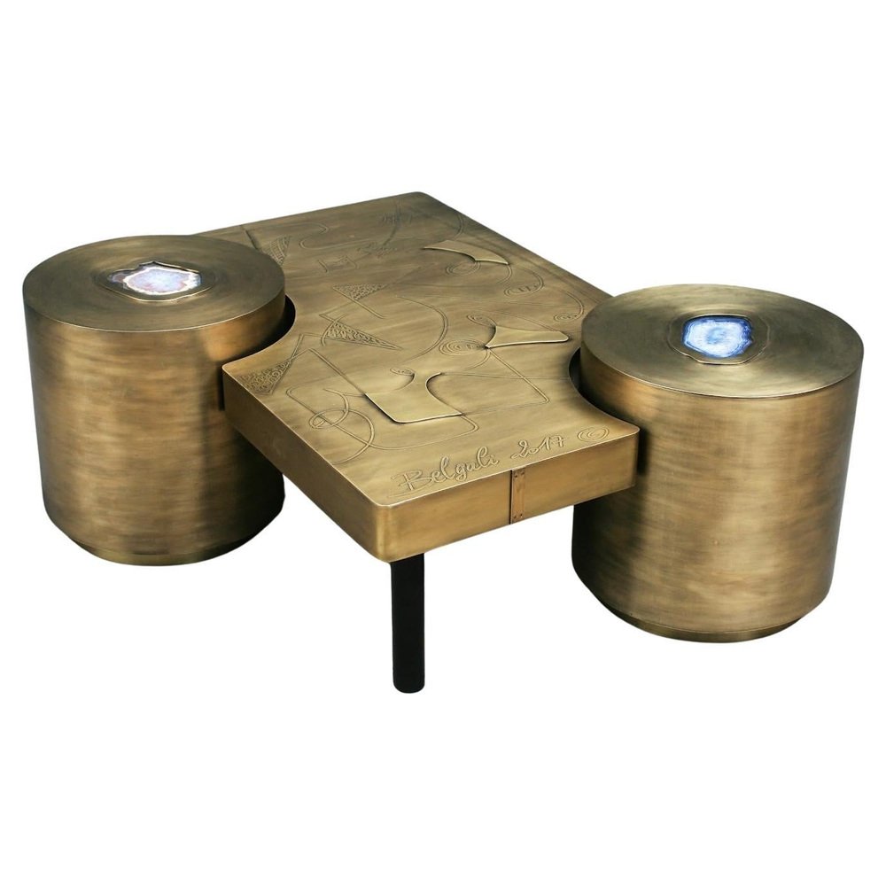 Pac Man Brass Coffee Tables by Brutalist Be, Set of 3 for sale at Pamono