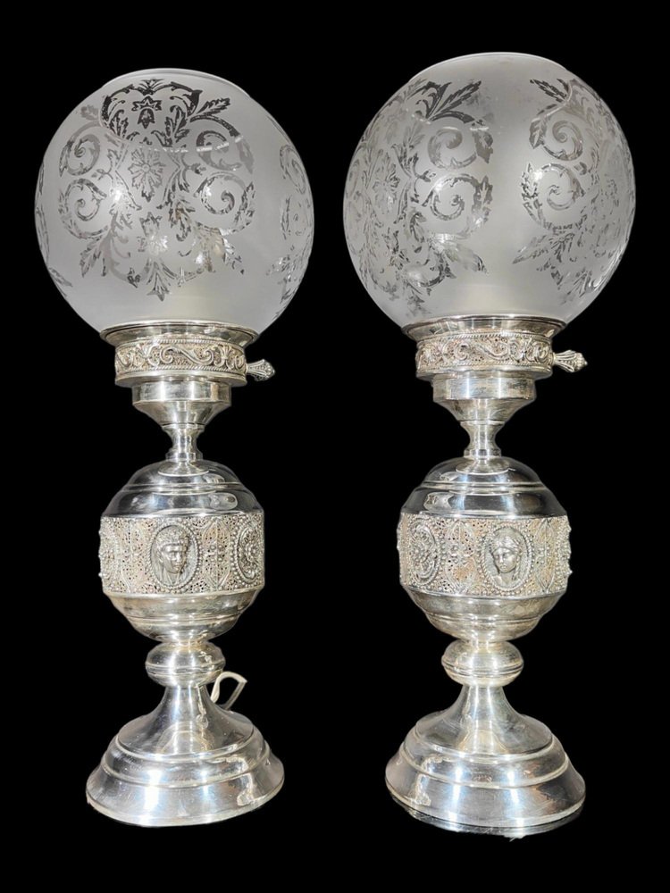 Filigree Lamps in Sterling Silver, 1950s, Set of 2 for sale at Pamono
