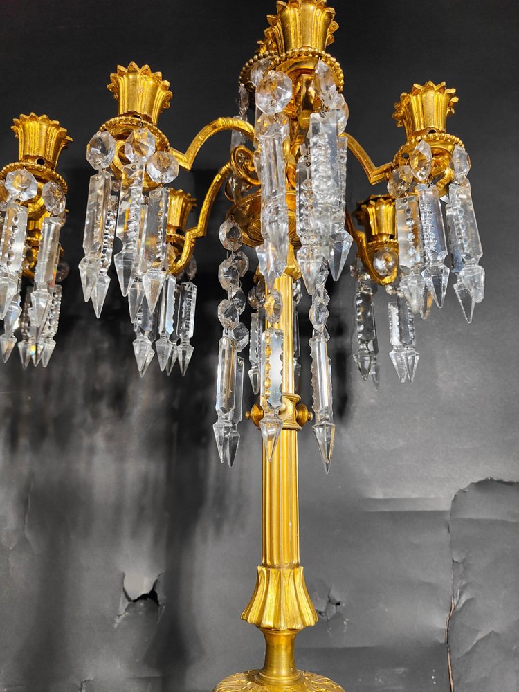 19th Century Bronze and Crystal Candelabra: Gilded Elegance and Wheel ...