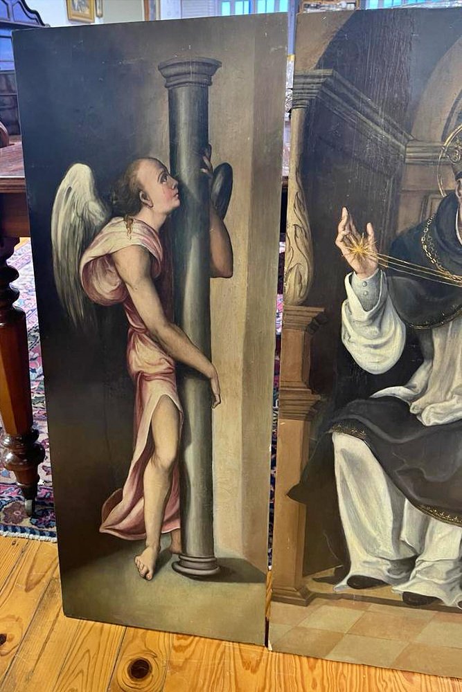 Spanish School Artist, Annunciation Triptych, 17th Century, Oil on Canvas for sale at Pamono