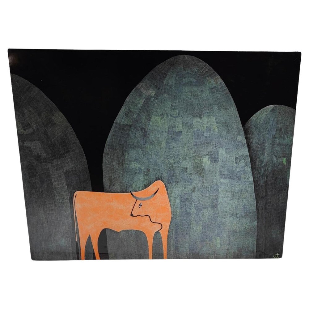 Art Deco Lacquered Wood Panel from QT, 1920s for sale at Pamono