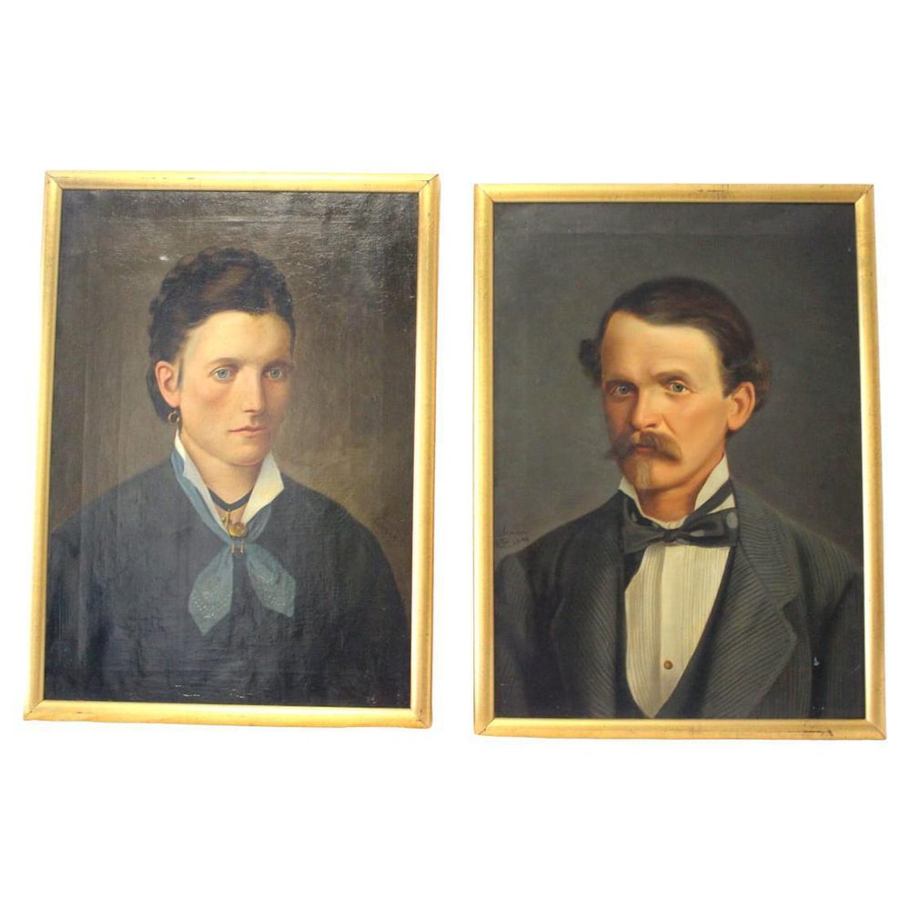 Italian Artist, Portraits, 1879, Oil Paintings, Framed, Set of 2 for ...