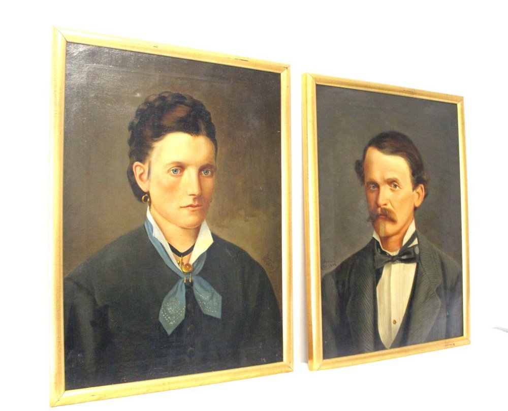 Italian Artist, Portraits, 1879, Oil Paintings, Framed, Set of 2 for ...