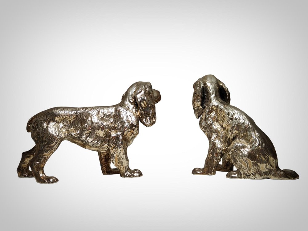 Italian Silver Cocker Spaniel Dogs, 1980s, Set of 2 for sale at Pamono