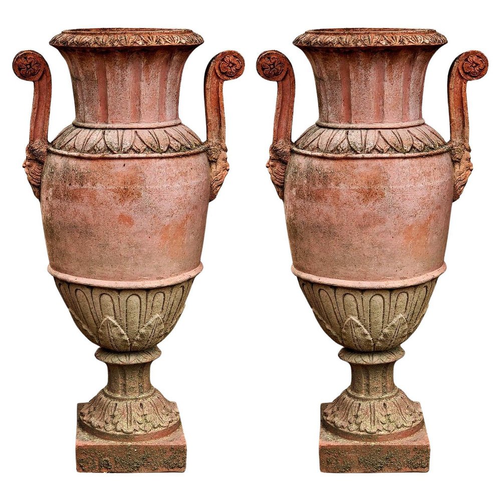 Tuscan Empire Vases with Handles in Terracotta, 20th Centtury, Set of 2 ...