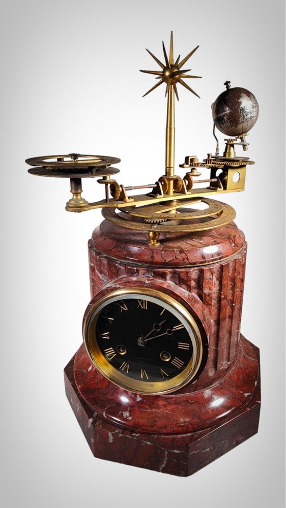 French Planetary Clock in Ingided Brass and Marble, 1880s for sale at ...