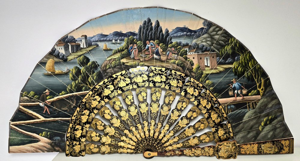 Filipino Hand-Painted Fan, 1880s for sale at Pamono
