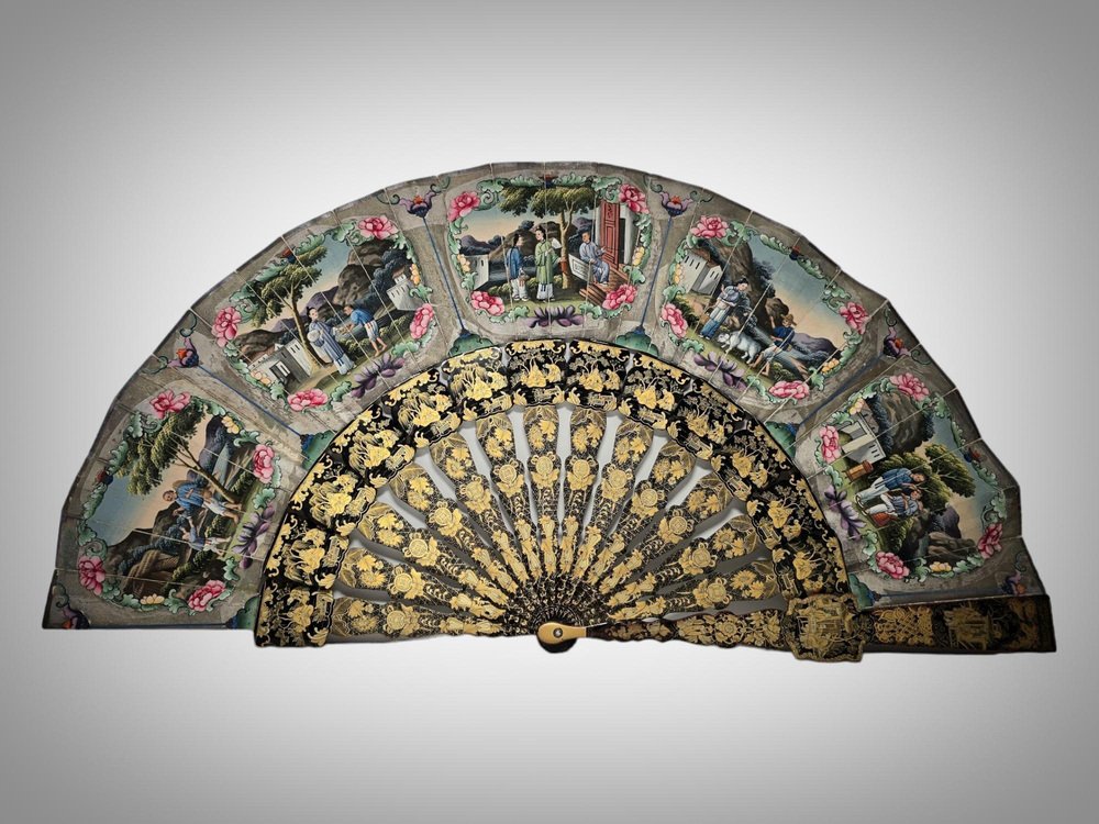 Filipino Hand-Painted Fan, 1880s for sale at Pamono