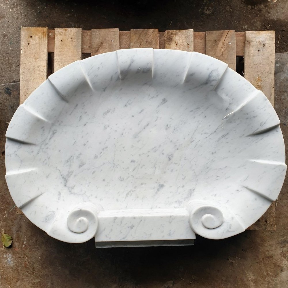 20th Century Grooved Shell White Carrara Marble Sink for sale at Pamono