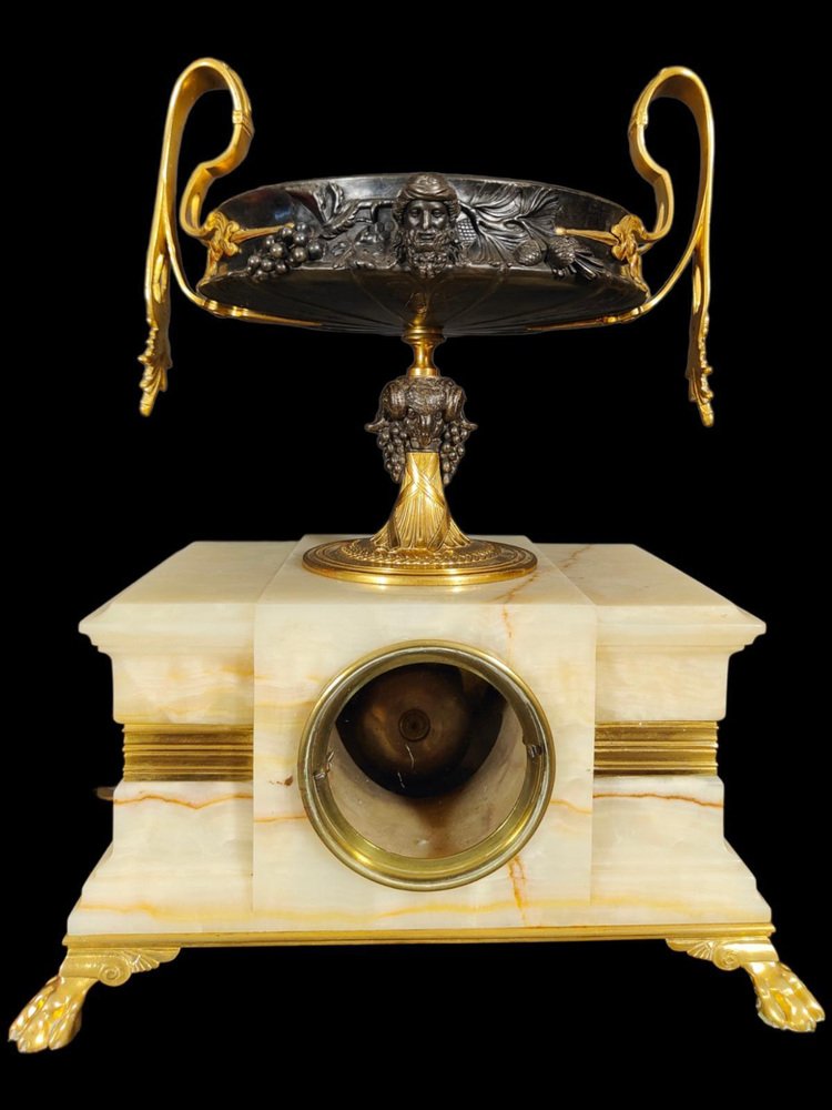 Art Nouveau Onyx Barbedienne Clock, 19th Century for sale at Pamono