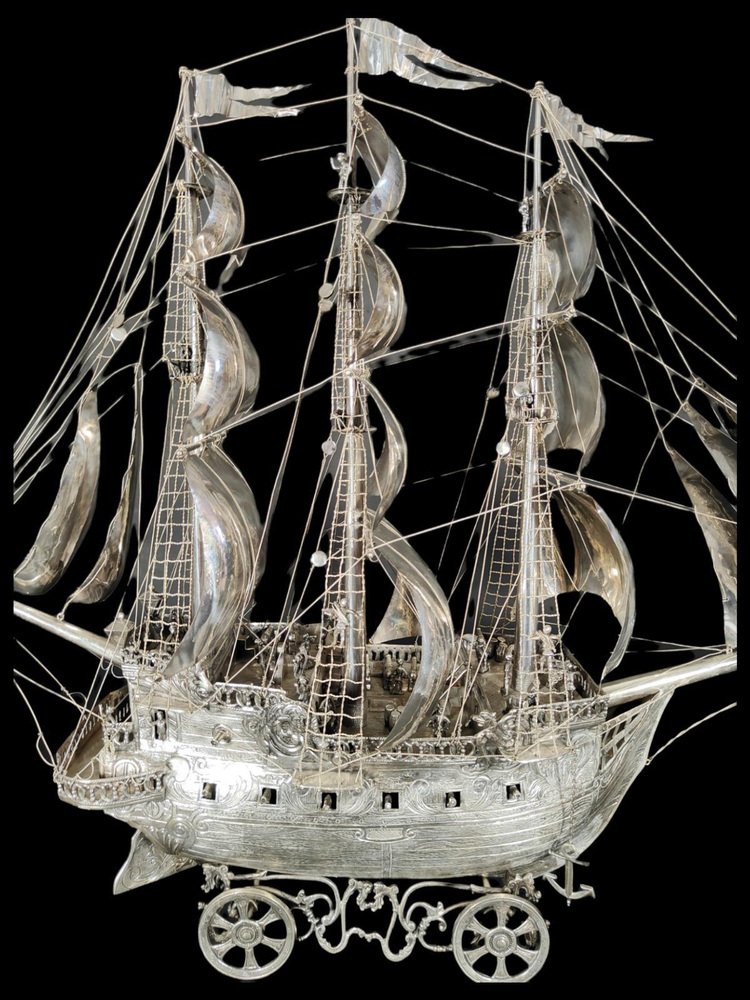 19th Century German Silver Ship Model for sale at Pamono