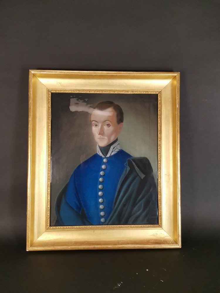 Portrait of French Officer, 19th Century, Pastel, Framed for sale at Pamono