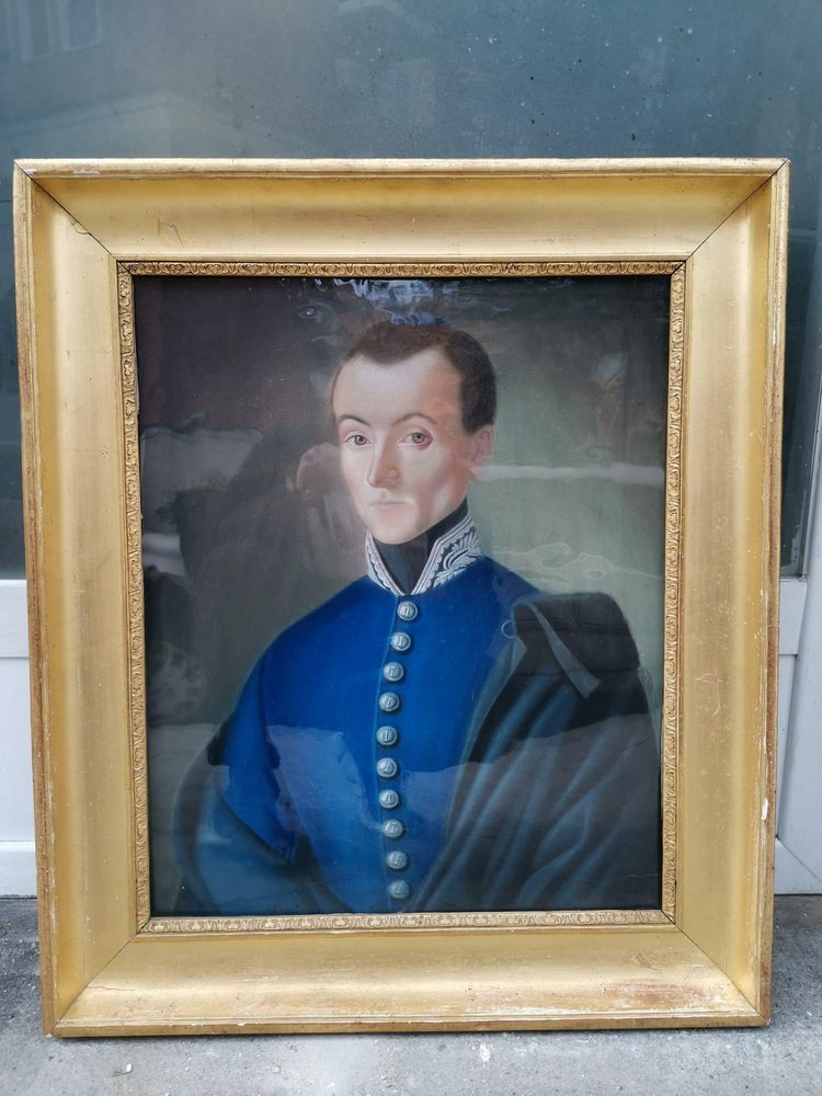 Portrait of French Officer, 19th Century, Pastel, Framed for sale at Pamono