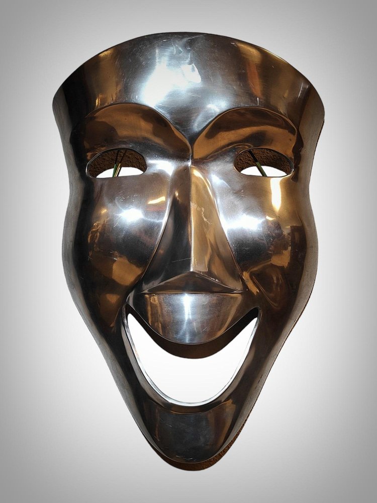 Large Polished Metal Decorative Mask, 1950s for sale at Pamono