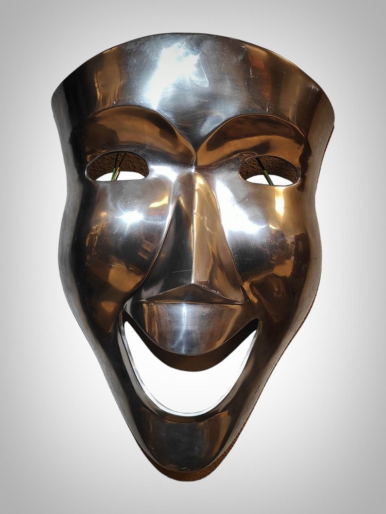 Large Polished Metal Decorative Mask, 1950s for sale at Pamono