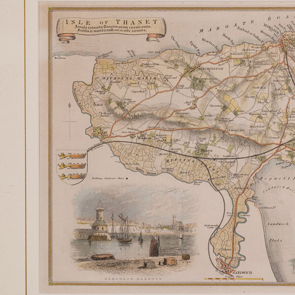 Antique English Isle of Thanet Lithography Map for sale at Pamono