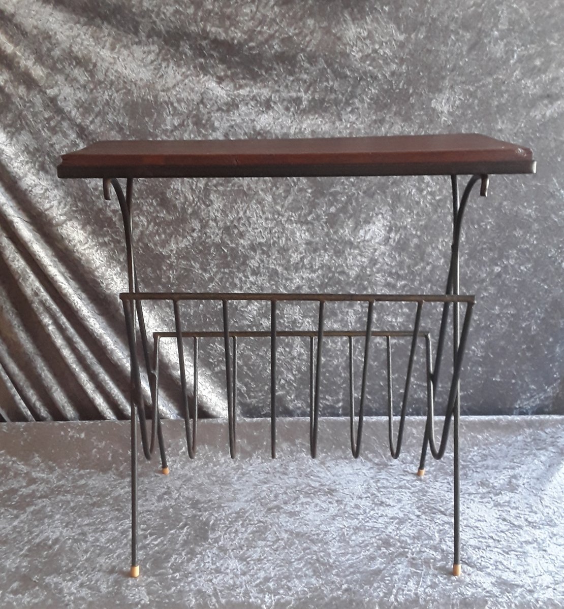 Vintage Side Tables with Integrated Newspaper Stand with Wrought-Iron ...