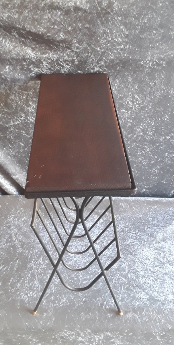Vintage Side Tables with Integrated Newspaper Stand with Wrought-Iron ...