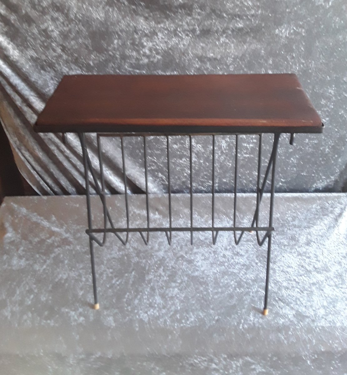 Vintage Side Tables with Integrated Newspaper Stand with Wrought-Iron ...